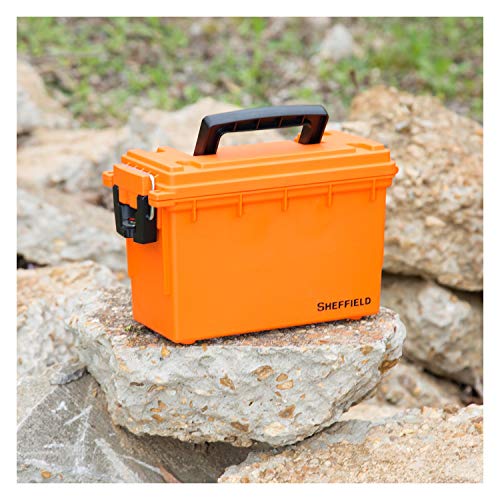 Sheffield 12630 Field Box, Pistol, Rifle, or Shotgun Ammo Storage Box, Tamper-Proof Locking Ammo Can, Water Resistant, Made in The U.S.A, Stackable, Orange