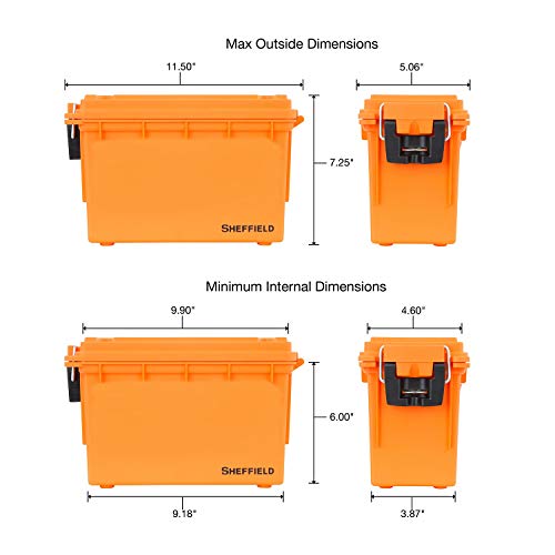 Sheffield 12630 Field Box, Pistol, Rifle, or Shotgun Ammo Storage Box, Tamper-Proof Locking Ammo Can, Water Resistant, Made in The U.S.A, Stackable, Orange