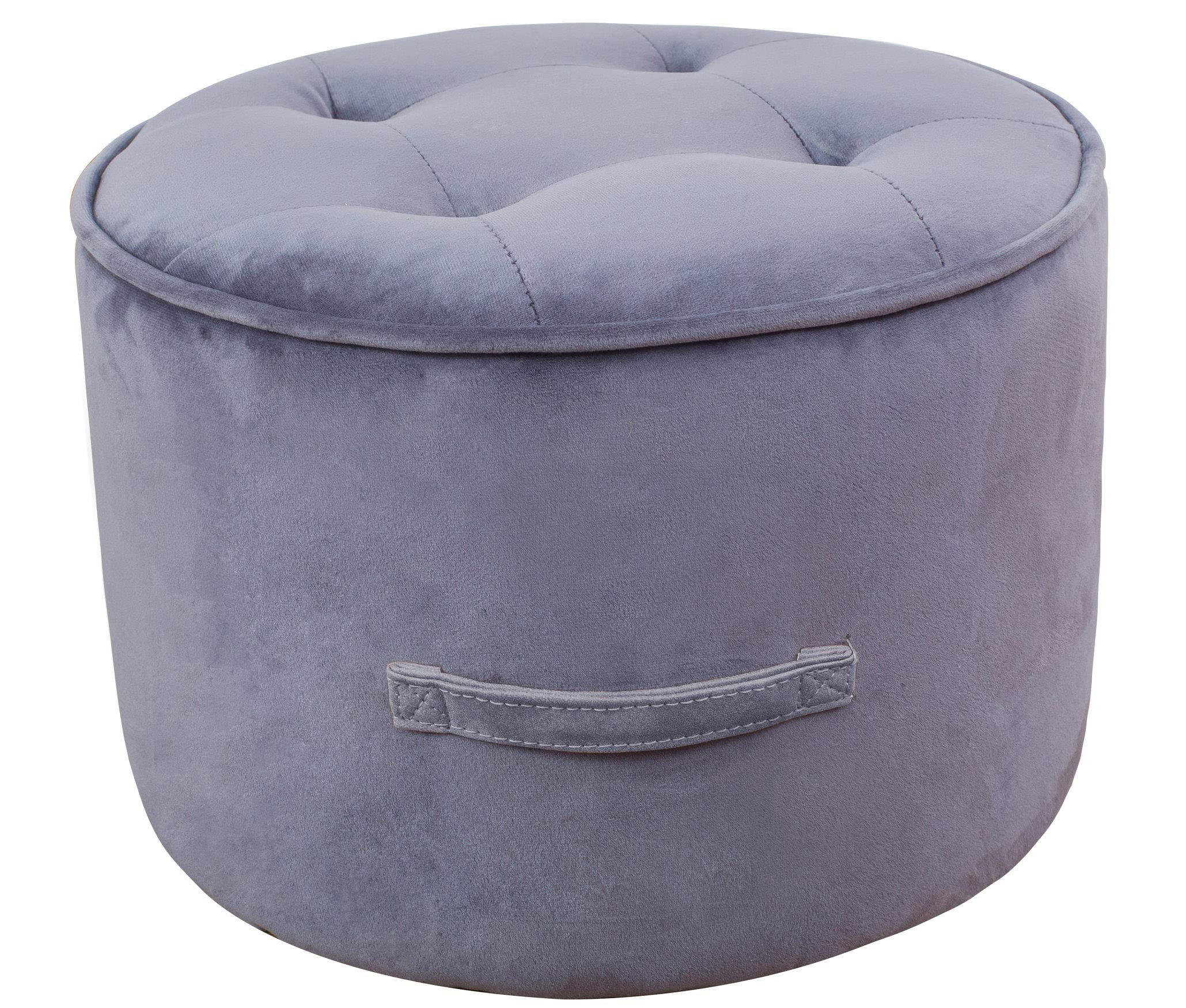 TOV Furniture The Luna Collection Modern Velvet Upholstered Button Tufted Round Ottoman, Grey