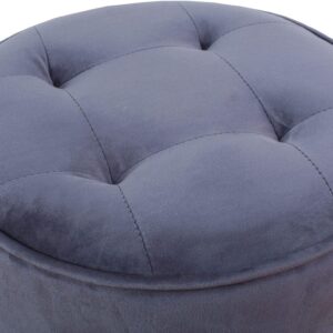 TOV Furniture The Luna Collection Modern Velvet Upholstered Button Tufted Round Ottoman, Grey