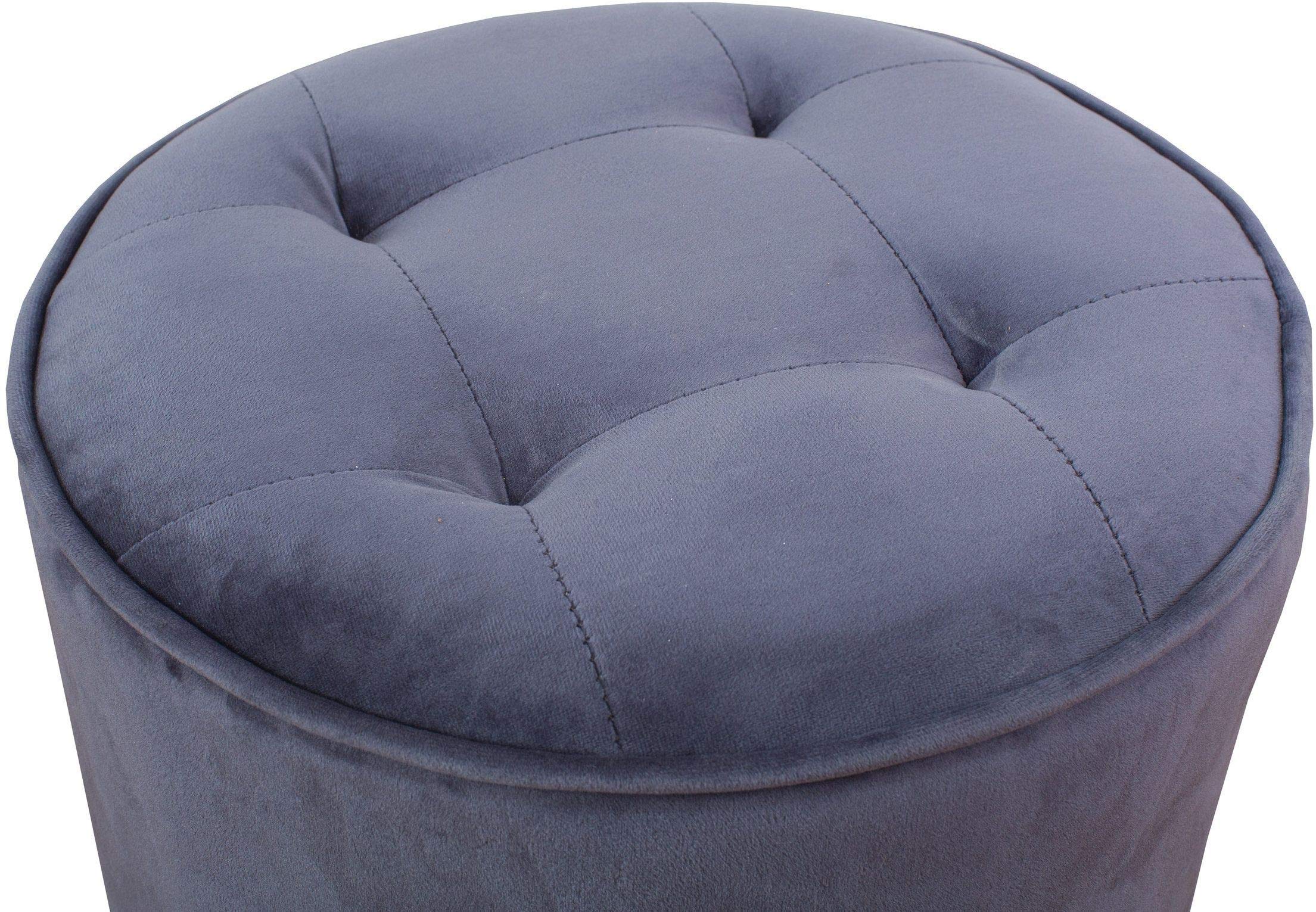 TOV Furniture The Luna Collection Modern Velvet Upholstered Button Tufted Round Ottoman, Grey