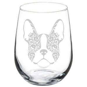 wine glass goblet frenchie french bulldog face floral (17 oz stemless)