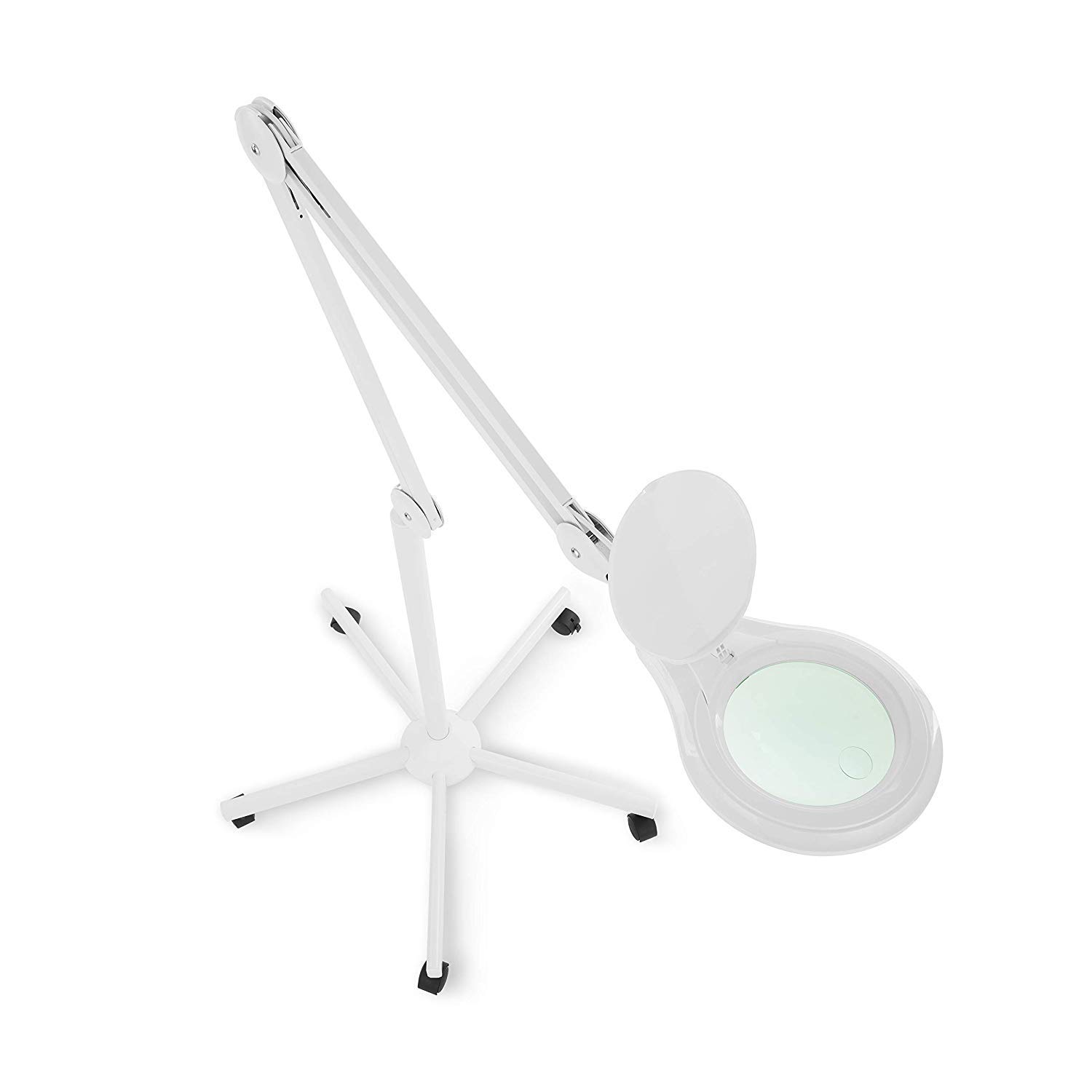 (New Model) Neatfi Bifocals 1,200 Lumens Super LED Magnifying Floor Lamp with 5 Wheels Rolling Base, 5 Diopter with 20 Diopter, Dimmable, Adjustable Arm Magnifier (5 Inches, White)