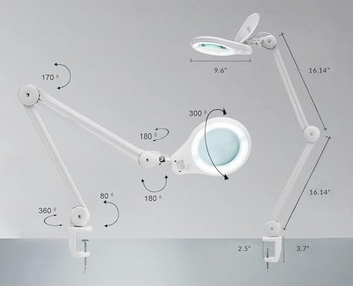 Neatfi (New Model Bifocals 1,200 Lumens Super LED Magnifying Lamp with Clamp, 5D + 20D, Dimmable, 60 Pcs SMD LED, 5 Inches Diameter Lens, Adjustable Arm (5 Diopter + 20 Diopter, White)