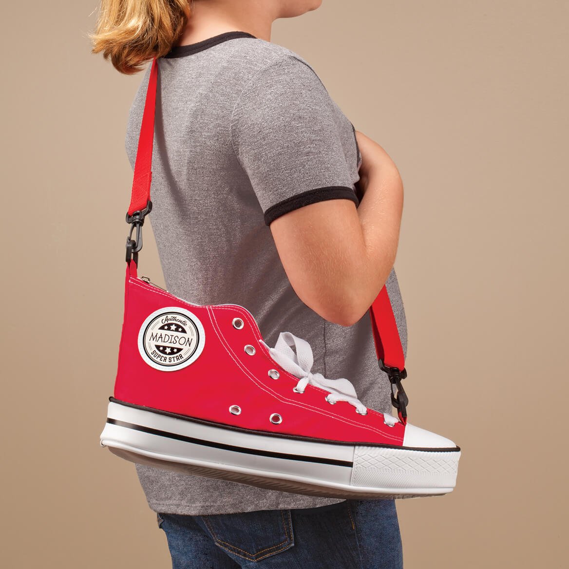 Miles Kimball Personalized Sneaker Shaped Backpack with Custom Name, Red, Zip Closure, Adjustable and Detachable Strap, 15” Long x 5” Wide x 8” High