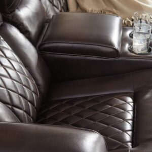 Signature Design by Ashley Warnerton Faux Leather Power Reclining Loveseat with Center Console, Brown