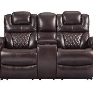 Signature Design by Ashley Warnerton Faux Leather Power Reclining Loveseat with Center Console, Brown