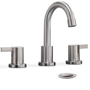 phiestina 2 handle 3 hole 8 inch widespread bathroom faucet with metal pop-up drain, brushed nickel, wf015-1-bn