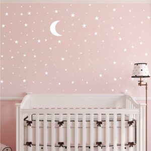 Moon and Stars Wall Decal Vinyl Sticker for Kids Boy Girls Baby Room Decoration Good Night Nursery Wall Decor Home House Bedroom Design YMX16 (White)