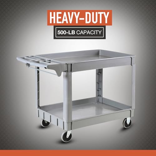 Ironton 500-Lb. Capacity 2 Tray Utility Cart, Maintenance-Free Structural Foam Construction Cargo Pushcart, Scratch Resistant, Easy to Clean Service Cart, 46 3/5in.W x 25 2/5in.D x 32 7/10in.H