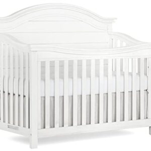 Evolur Belmar Curve 5-in-1 Convertible Crib in Weathered White, Greenguard Gold Certified, Features 3 Mattress Height Settings, Crafted from Hardwood, Wooden Nursery Furniture