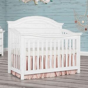 Evolur Belmar Curve 5-in-1 Convertible Crib in Weathered White, Greenguard Gold Certified, Features 3 Mattress Height Settings, Crafted from Hardwood, Wooden Nursery Furniture