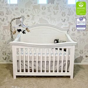 Evolur Belmar Curve 5-in-1 Convertible Crib in Weathered White, Greenguard Gold Certified, Features 3 Mattress Height Settings, Crafted from Hardwood, Wooden Nursery Furniture