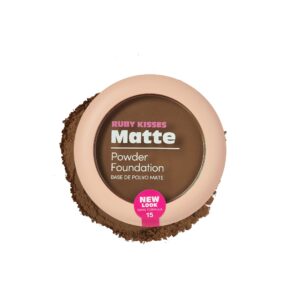 ruby kisses powder foundation full coverage matte foundation long lasting face makeup 0.35 oz. (cognac)