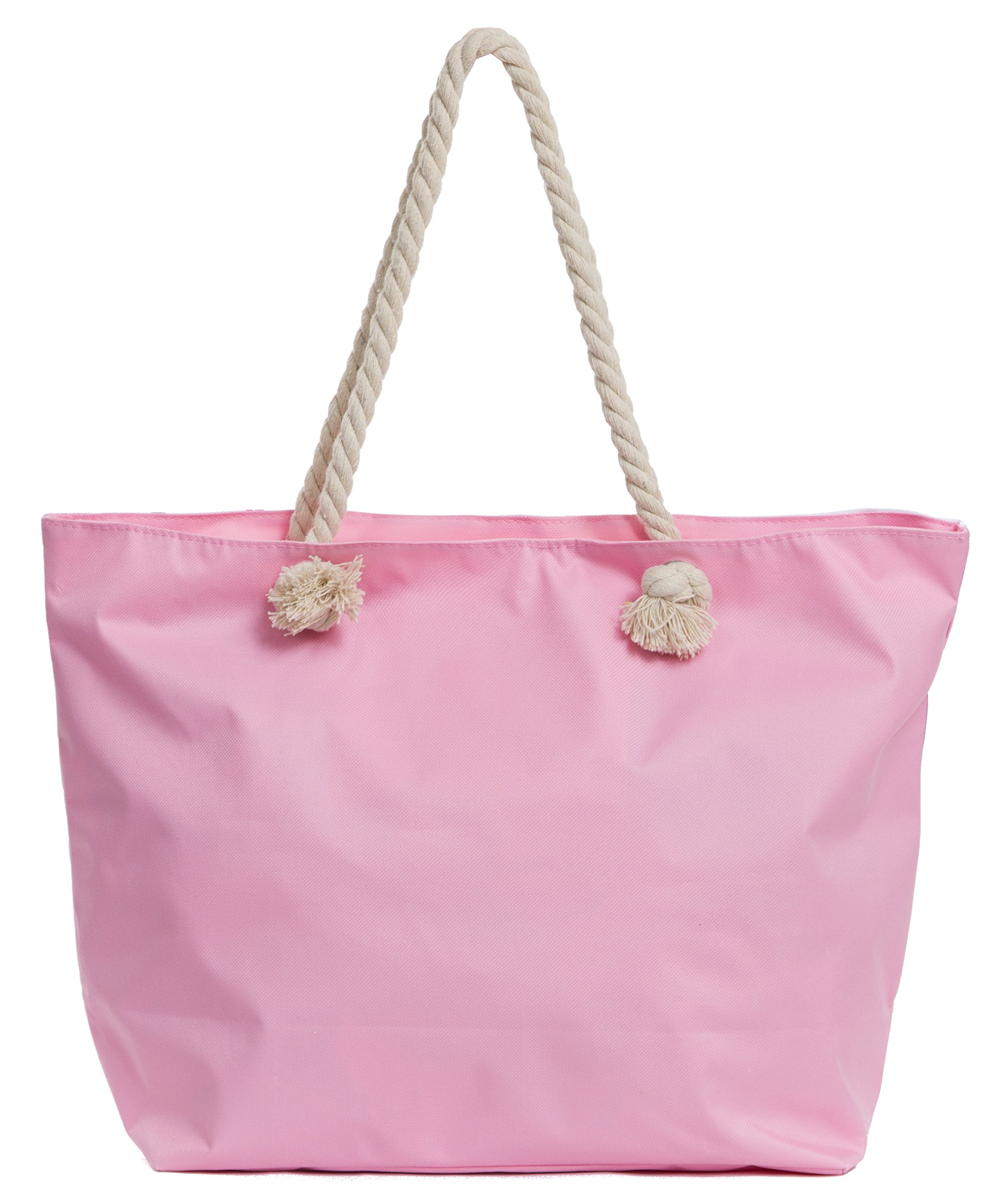 Leisureland Large Beach Tote Bag, Top Zipper Boat Bag (Flamingo)