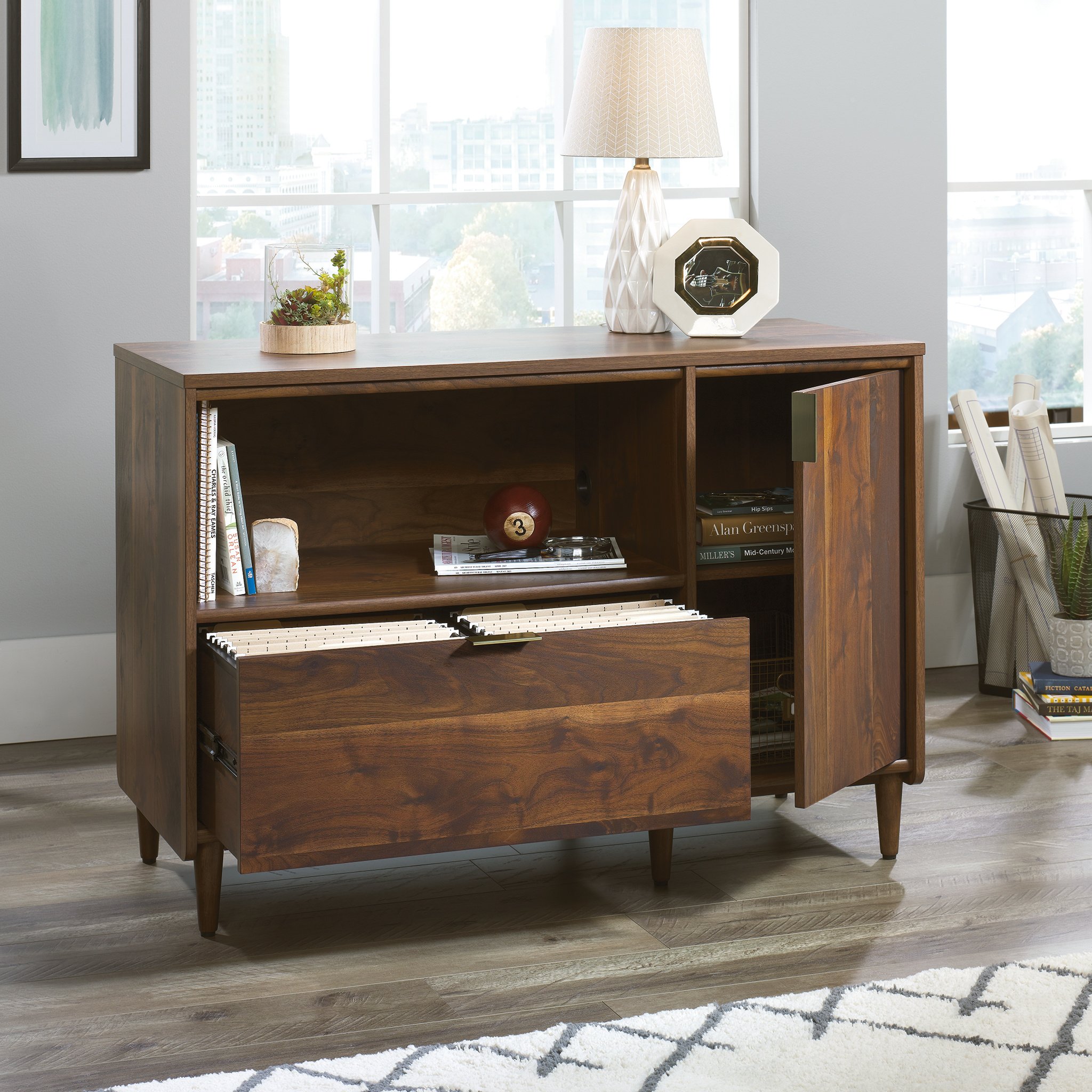 Sauder Clifford Place Credenza, For TV's up to 46", Grand Walnut finish