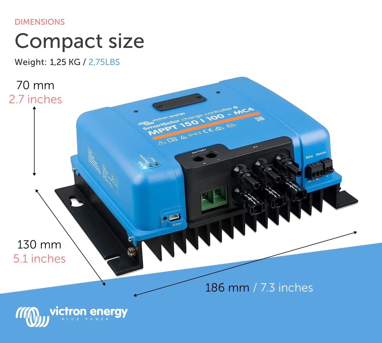 Victron Energy SmartSolar MPPT MC4 150V 100 amp 12/24/36/48-Volt Solar Charge Controller (Bluetooth)