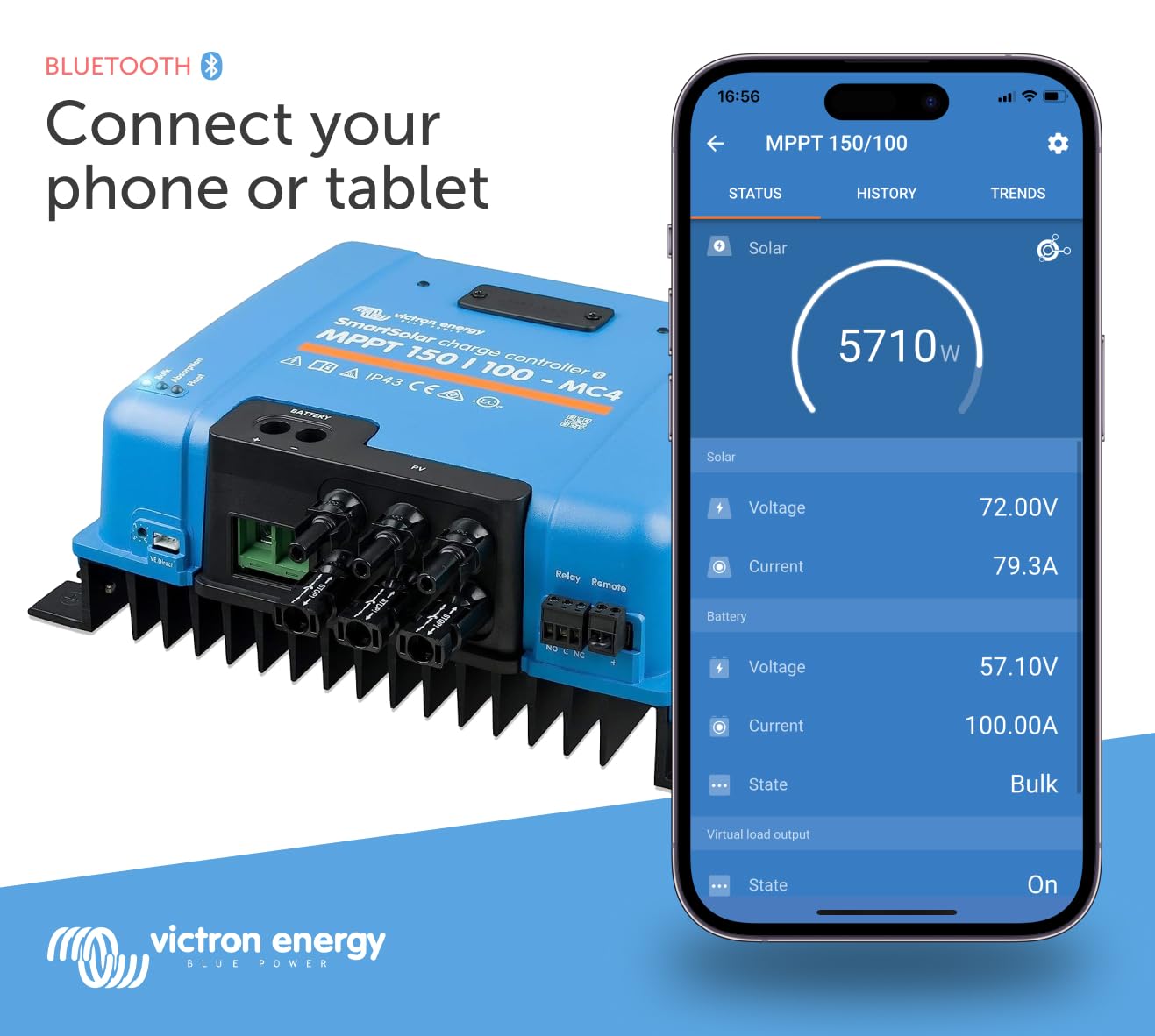 Victron Energy SmartSolar MPPT MC4 150V 100 amp 12/24/36/48-Volt Solar Charge Controller (Bluetooth)