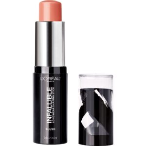 l'oreal paris makeup infallible longwear blush shaping stick, up to 24hr wear, buildable cream blush stick, 46 cheeky dimension, 0.3 oz.