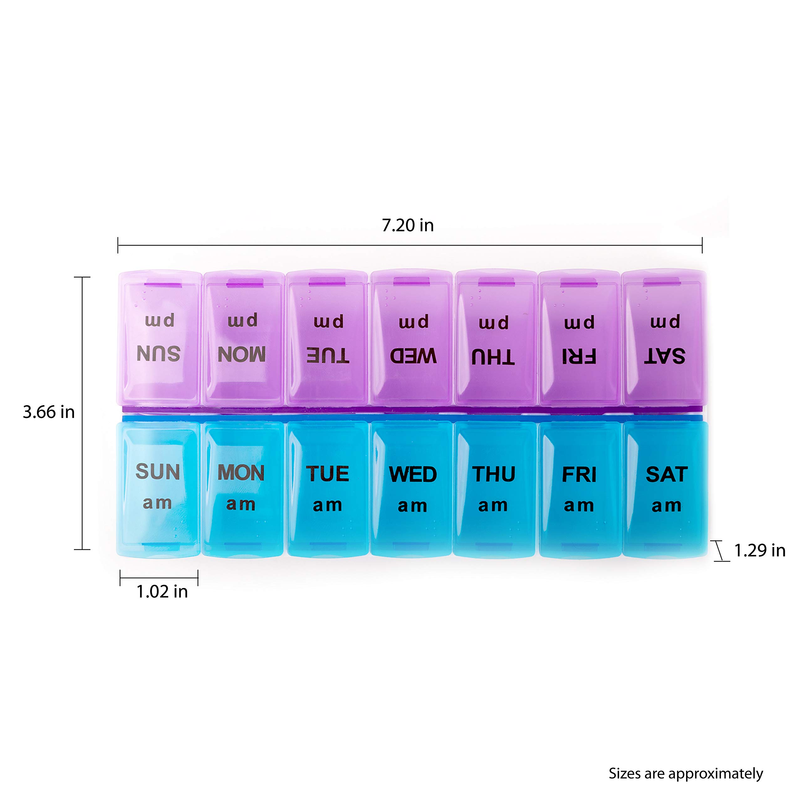 Pill Box Organizer Case, 14 Compartments, 7 Daily AM PM Slot, 2 Times a Day, Weekly dosis, Medicine Holder/Container, Ideal/Medication, Vitamin, Supplement, Medicine, Pills. Perfect Travel & Purse