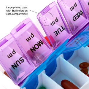 Pill Box Organizer Case, 14 Compartments, 7 Daily AM PM Slot, 2 Times a Day, Weekly dosis, Medicine Holder/Container, Ideal/Medication, Vitamin, Supplement, Medicine, Pills. Perfect Travel & Purse