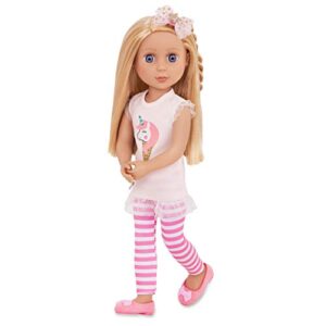 glitter girls lacy 14 inch doll wearing pink tunic, striped leggings, hair bow and ballet shoes - dolls for 3+ year old girls