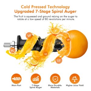 KOIOS Upgraded Juicer Machines, Cold Press Juicer, Slow Masticating Juicers with Two Speed Modes, Juicer Extractor for fruits and veggies, Reverse Function, Full Copper Motor, Easy to Clean with Brush