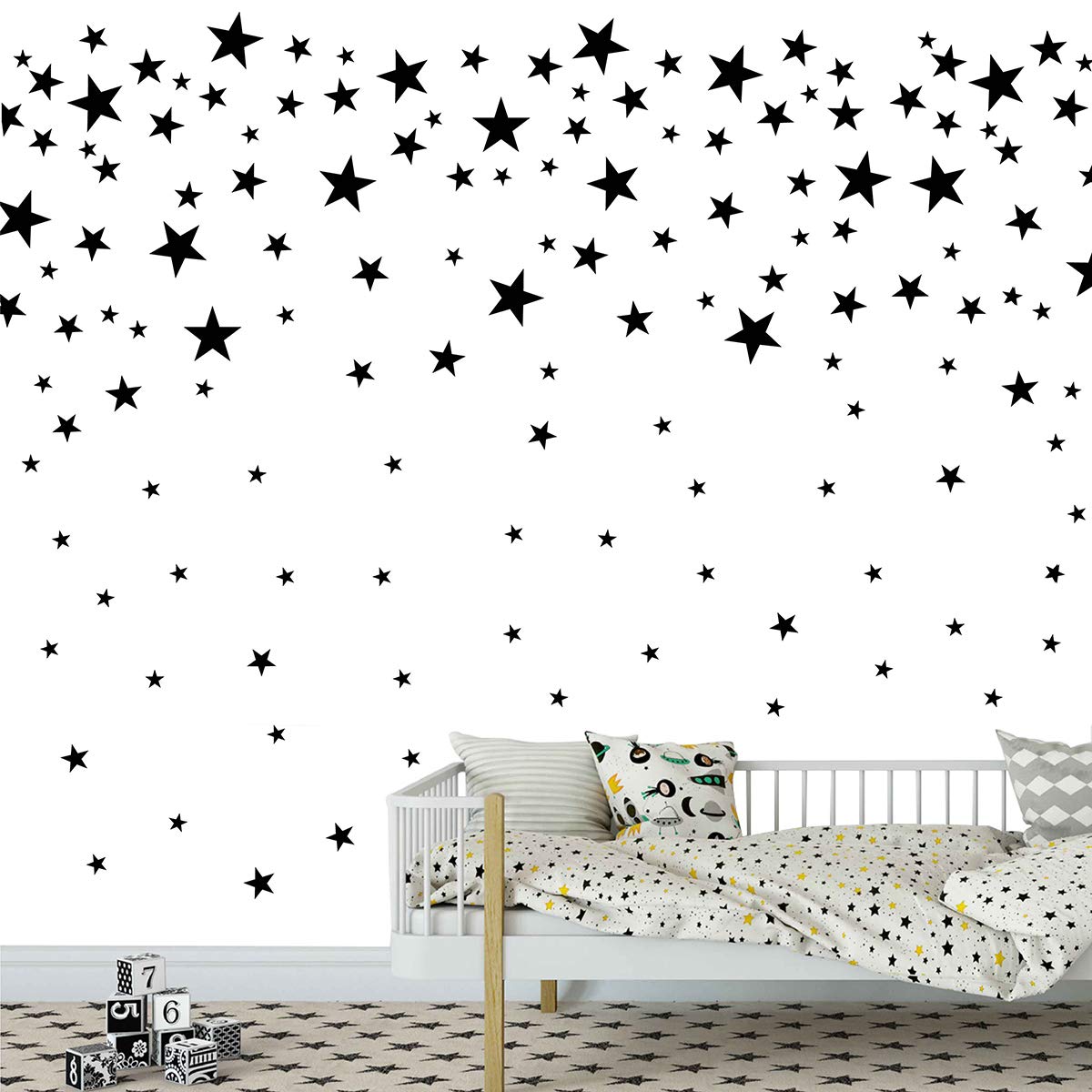 DXLING 174pcs Mixed Size Star Wall Stickers Home Decor Bedroom Removable Nursery Wall Decals Kids DIY Art Decal JW343 (Black)