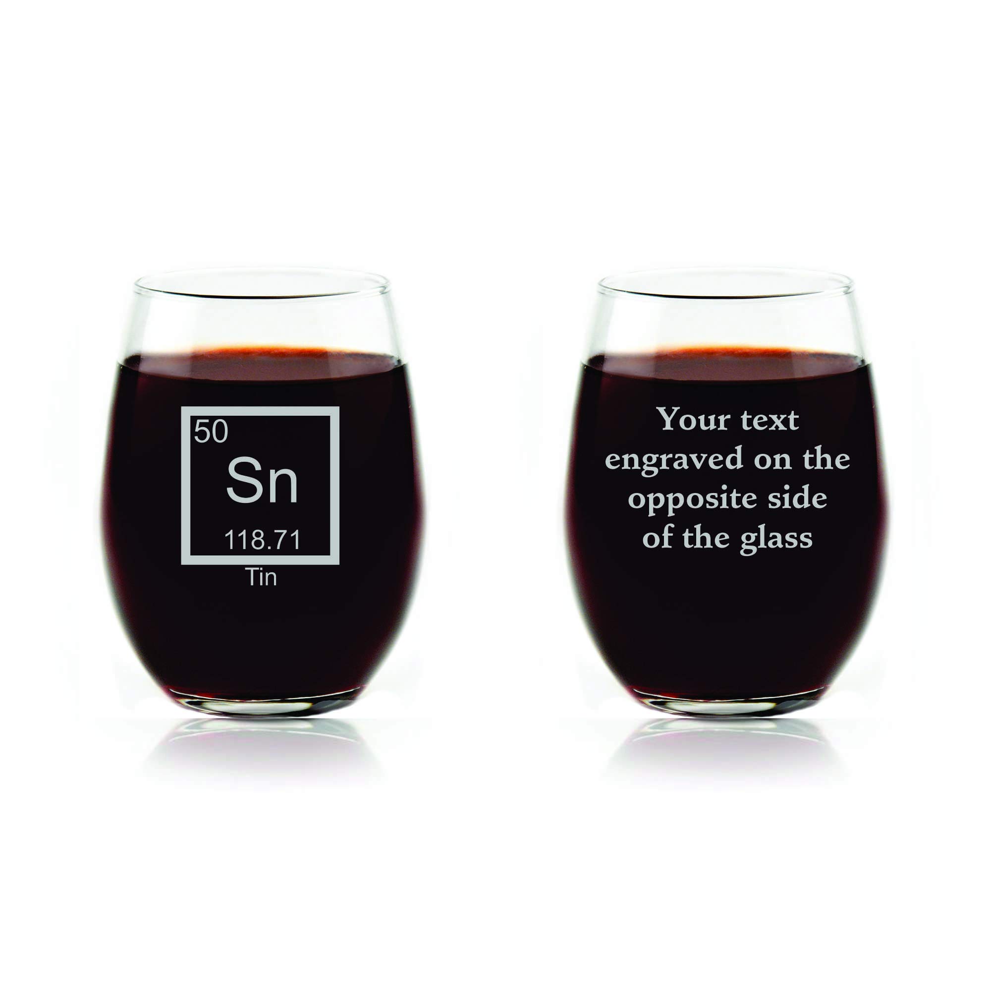 Double Sided Custom Engraved Tin 10th Anniversary Periodic Table of Elements Stemless Wine Glass