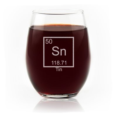 Double Sided Custom Engraved Tin 10th Anniversary Periodic Table of Elements Stemless Wine Glass