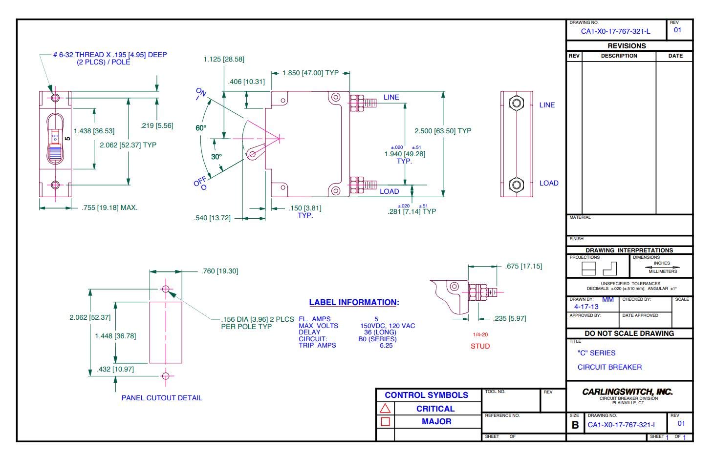 MNEDC-5 Panel Mount Breaker