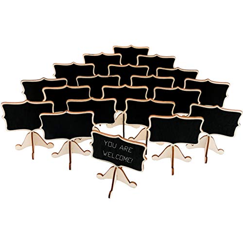 20 Pcs Wood Mini Chalkboard Signs with Support Easels, Place Cards, Small Rectangle Chalkboards Blackboard for Weddings, Birthday Parties, Table Numbers, Message Board Signs and Event Decorations