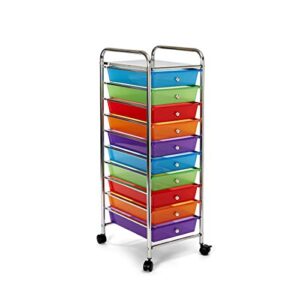 seville classics 10-drawer multipurpose mobile rolling utility storage organizer cart, multicolor