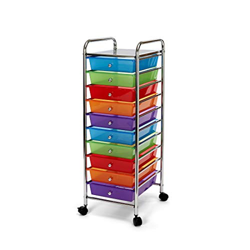 Seville Classics 10-Drawer Multipurpose Mobile Rolling Utility Storage Organizer Cart, Multicolor