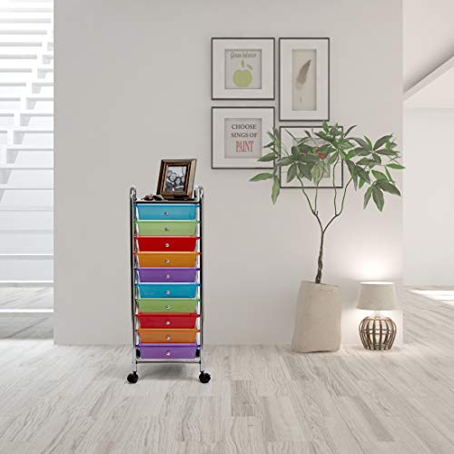 Seville Classics 10-Drawer Multipurpose Mobile Rolling Utility Storage Organizer Cart, Multicolor