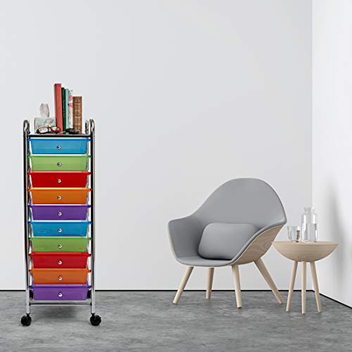 Seville Classics 10-Drawer Multipurpose Mobile Rolling Utility Storage Organizer Cart, Multicolor