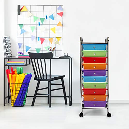 Seville Classics 10-Drawer Multipurpose Mobile Rolling Utility Storage Organizer Cart, Multicolor