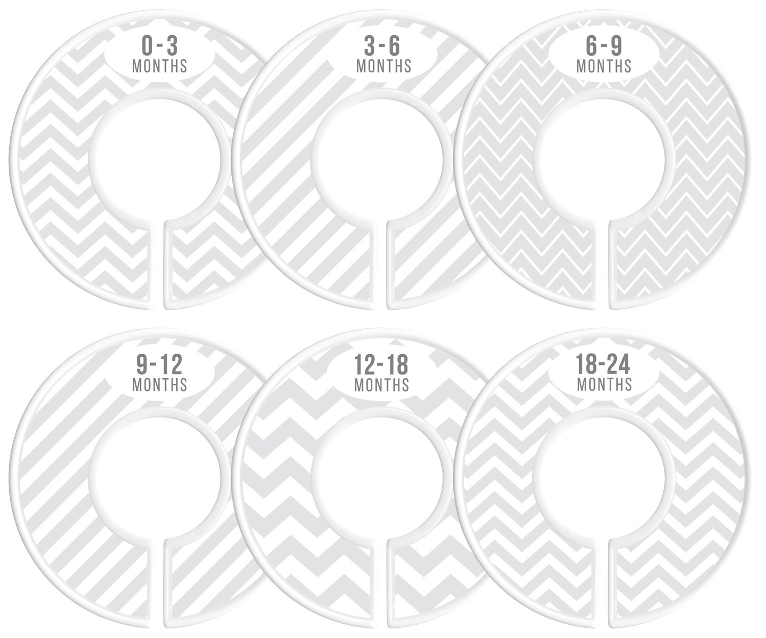 Baby Closet Size Dividers, Light Grey, Set of 6 Organizers, Stripe, Chevron