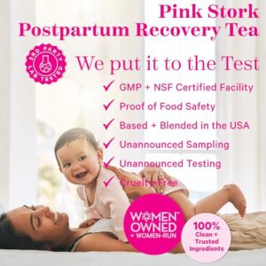 Pink Stork Postpartum Recovery Herbal Tea, Organic Red Raspberry Leaf with Chamomile, Hormone Balance for Women after Labor and Delivery, Strawberry Passion, Caffeine-Free, 15 Sachets