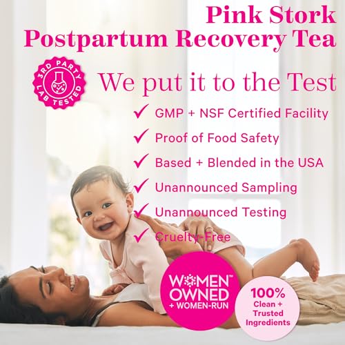 Pink Stork Postpartum Recovery Herbal Tea, Organic Red Raspberry Leaf with Chamomile, Hormone Balance for Women after Labor and Delivery, Strawberry Passion, Caffeine-Free, 15 Sachets