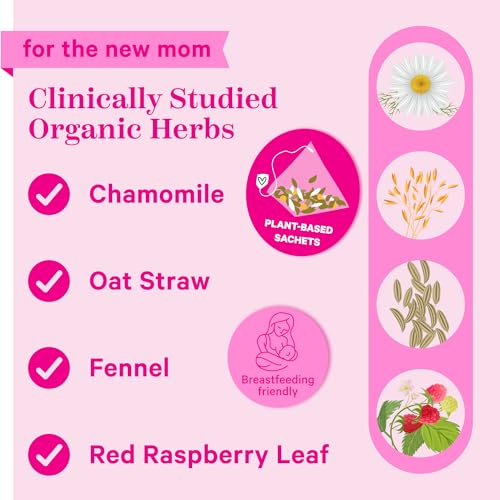 Pink Stork Postpartum Recovery Herbal Tea, Organic Red Raspberry Leaf with Chamomile, Hormone Balance for Women after Labor and Delivery, Strawberry Passion, Caffeine-Free, 15 Sachets