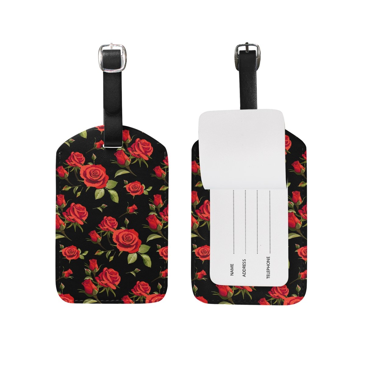 Chen Miranda Floral Pattern With Red Roses Luggage Tag PU Leather Travel Suitcase Label ID Tag Baggage claim tag for Trolley case Kid's Bag 1 Piece