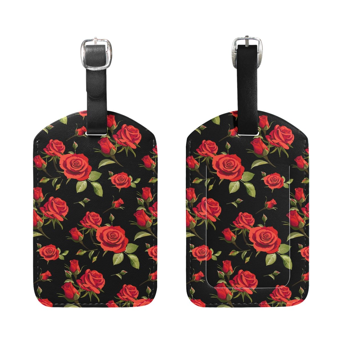 Chen Miranda Floral Pattern With Red Roses Luggage Tag PU Leather Travel Suitcase Label ID Tag Baggage claim tag for Trolley case Kid's Bag 1 Piece