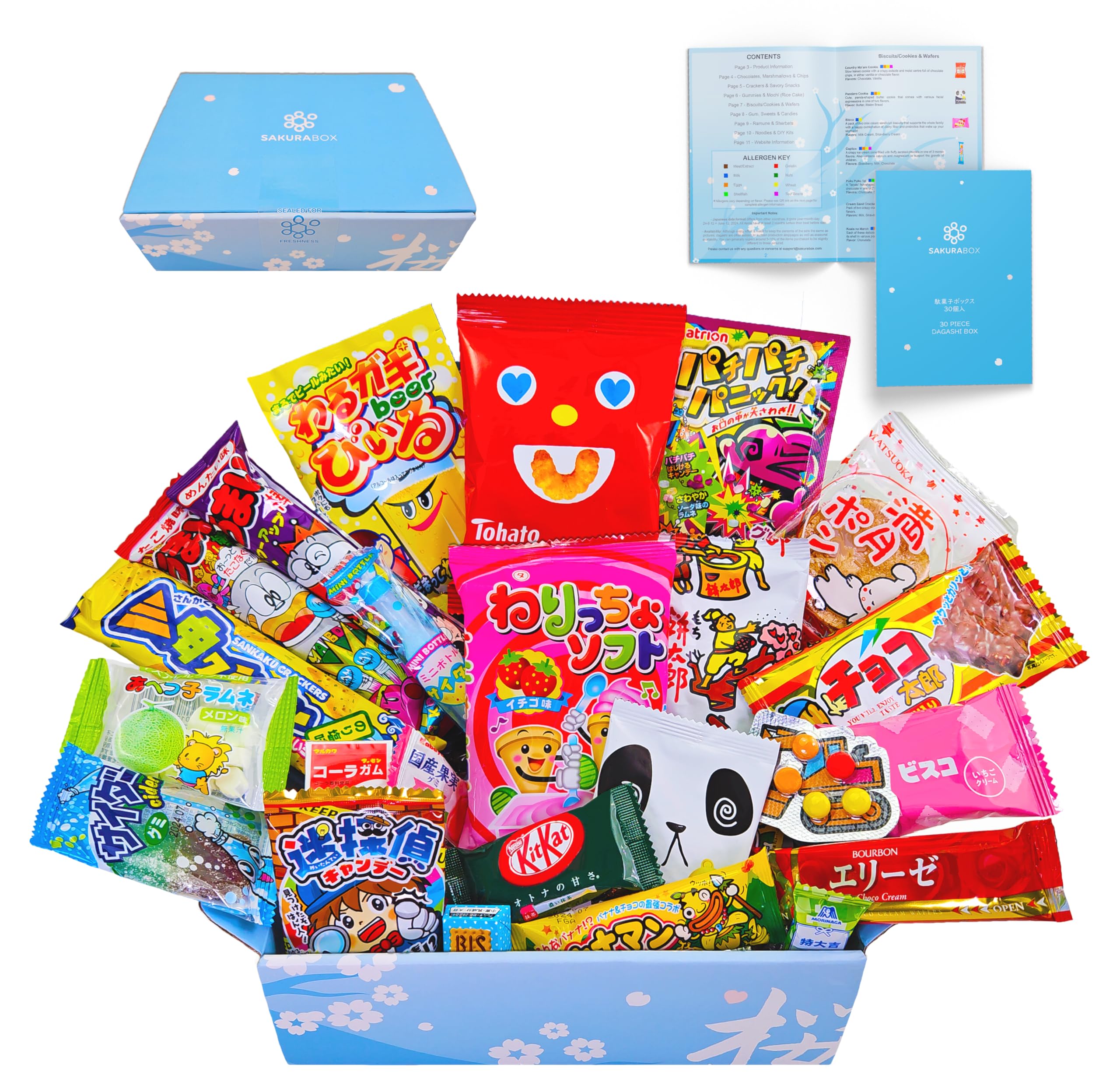 Sakura Box Japanese Snacks & Candy 30 Piece Dagashi Set Gift (Box)