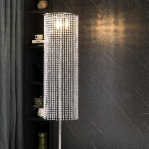 Surpars House Raindrop Crystal Floor Lamp On/Off Switch in Line,Silver