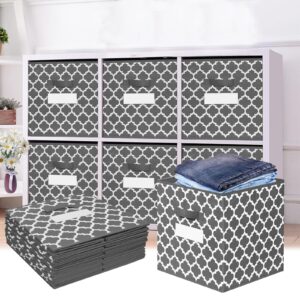 homyfort Cube Storage Organizer Bins 12x12 - Fabric Storage Cubes Bin Foldable Baskets Square Box with Labels and Dual Plastic Handles for Shelf, Nursery, Cabinet, Clothes, Toys, Set of 6 (Grey)