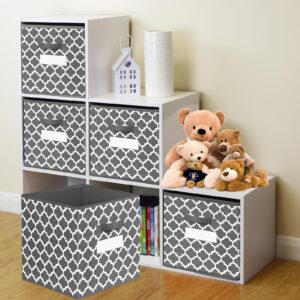 homyfort Cube Storage Organizer Bins 12x12 - Fabric Storage Cubes Bin Foldable Baskets Square Box with Labels and Dual Plastic Handles for Shelf, Nursery, Cabinet, Clothes, Toys, Set of 6 (Grey)