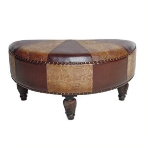 pemberly row faux leather half moon ottoman in brown mix pattern