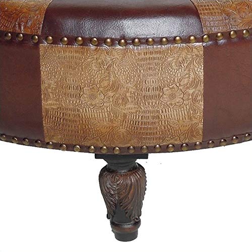 Pemberly Row Faux Leather Half Moon Ottoman in Brown Mix Pattern