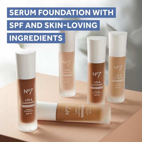 No7 Lift & Luminate Triple Action Serum Foundation - Cool Ivory - Liquid Foundation Makeup with SPF 15 for Dewy, Glowy Base - Radiant Serum Foundation for Mature Skin (30ml)